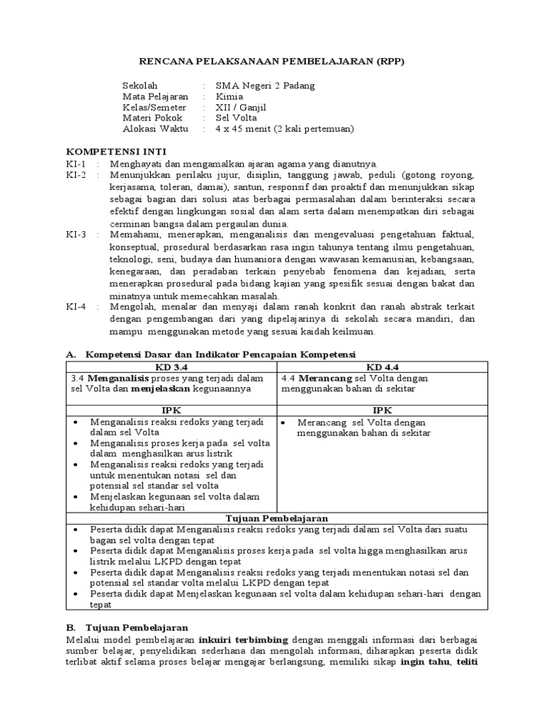 RPP Sel Volta | PDF | Karier & Perkembangan | Teknologi & Rekayasa