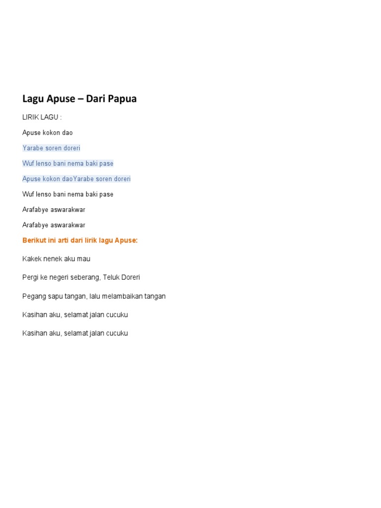 Lagu Apuse - Papua | PDF | Puisi