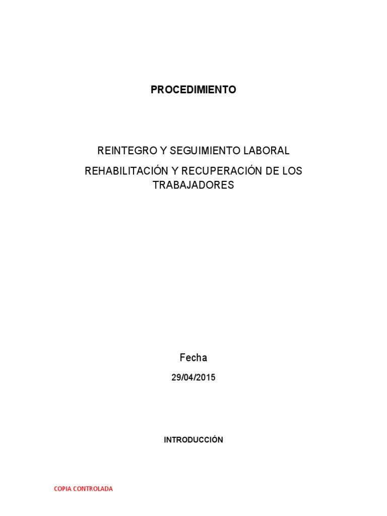 Procedimiento de Reintegro y Seguimiento Laboral | PDF | Derecho laboral | Ciencias de la Salud