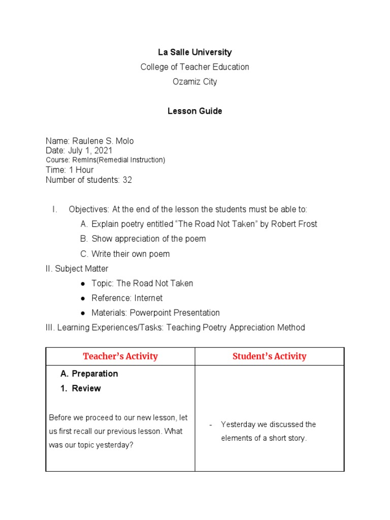 Remedial Reading Lesson Plan | PDF | Poetry