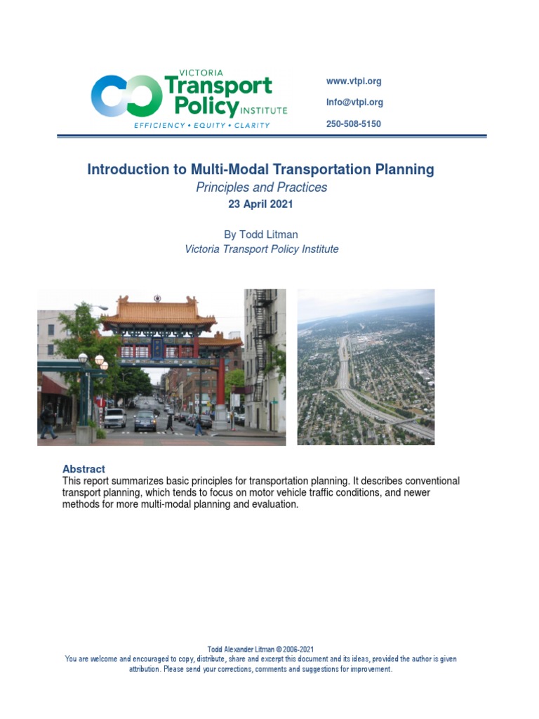 Introduction To Multi-Modal Transportation Planning: Principles and ...