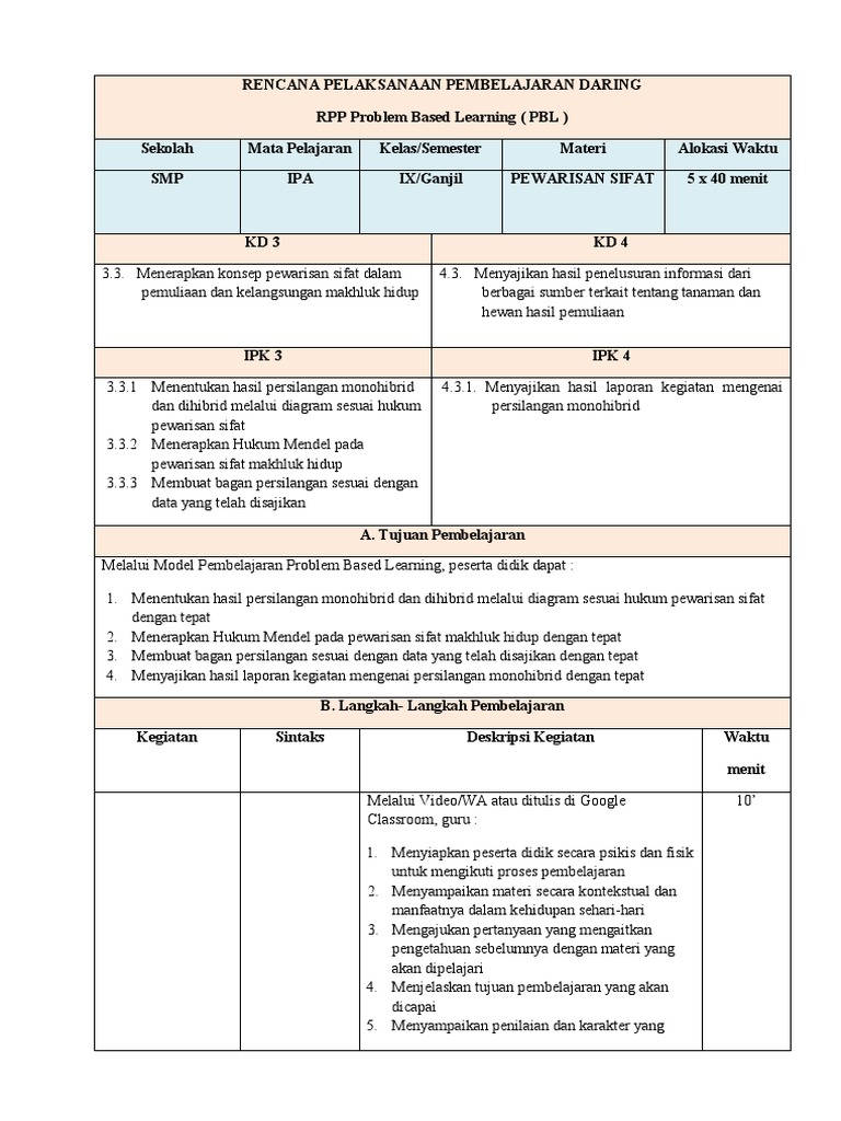 11.Rpp Daring Persilangan Monohibrid | PDF