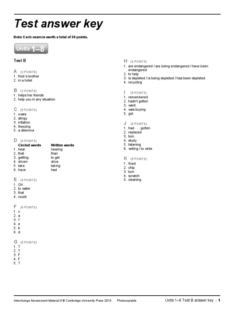 Test Answer Key: Units | PDF | Educational Assessment And Evaluation ...