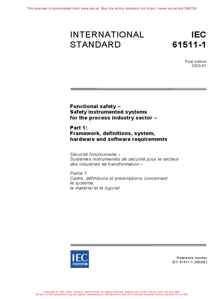 Iec 61511 1 2003 en PDF | PDF | International Electrotechnical Commission | Safety