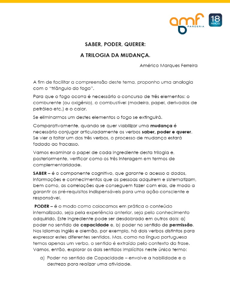 Saber, Poder, Querer - A Trilogia Da Mudança | PDF