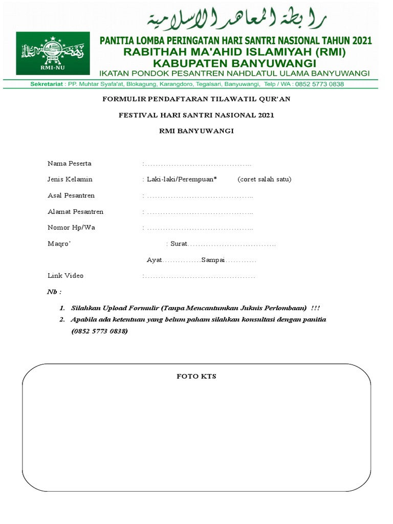 Formulir Pendaftaran MTQ 2021 | PDF