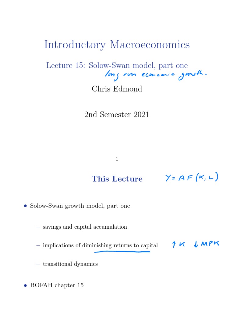 Econ10003 Lecture15 Annotated | PDF | Economic Growth | Economies