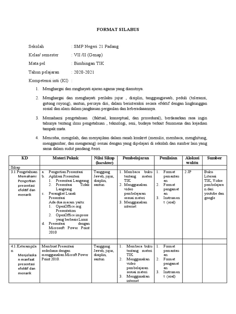 Analisis Silabus Tik 7 Sem 2 | PDF