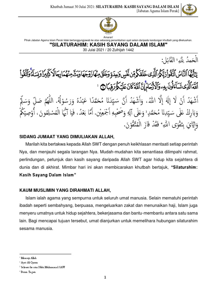 Khutbah Jumaat 30 Julai 2021 Silaturahim Kasih Sayang Dalam Islam RUMI ...