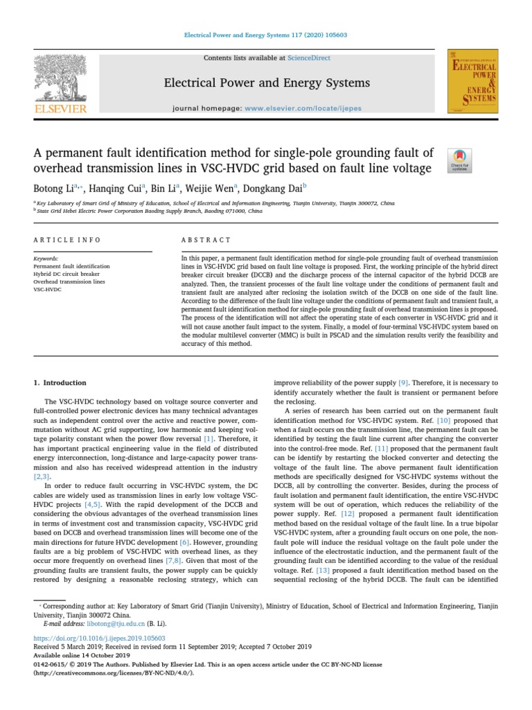 A Permanent Fault Identification Method For Single Pole Grounding Fault