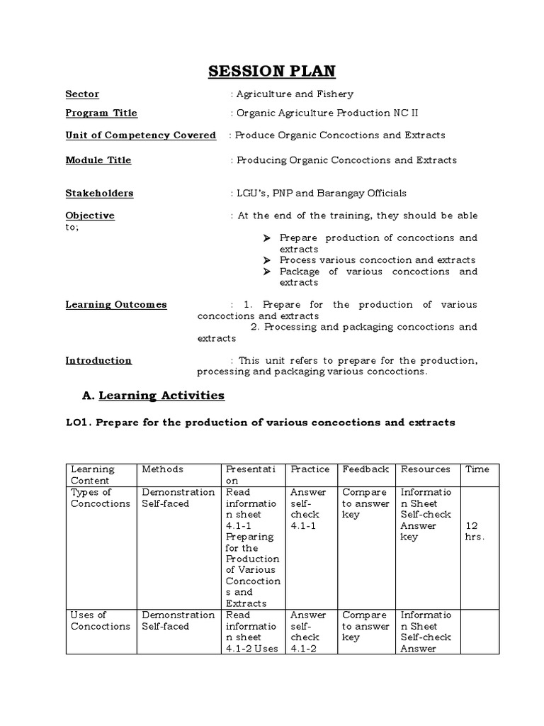Session - Plan - Produce Organic Concoctions and Extracts | PDF ...