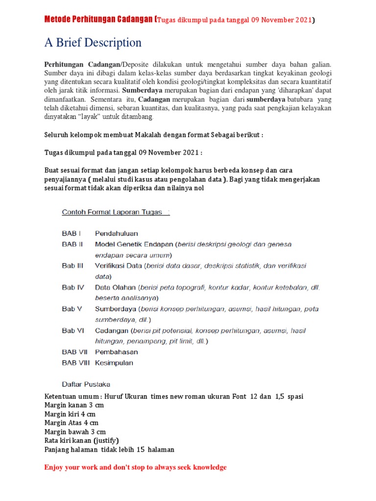 Tugas Project - Metode Perhitungan Cadangan | PDF