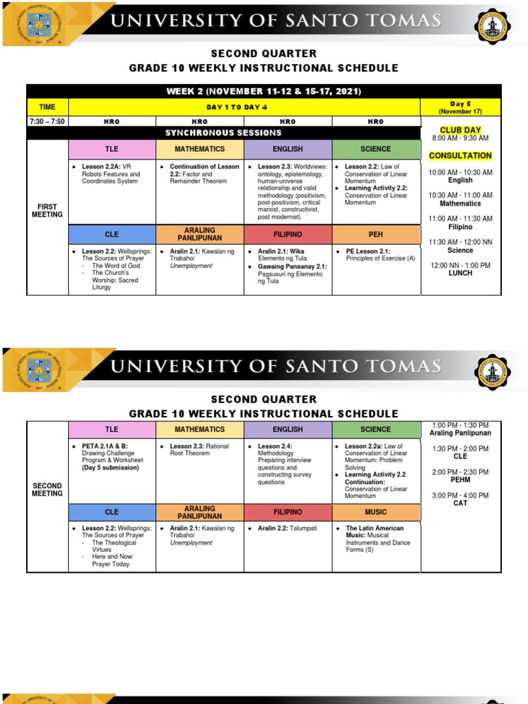 Second Quarter Grade 10 Weekly Instructional Schedule: WEEK 2 (NOVEMBER ...