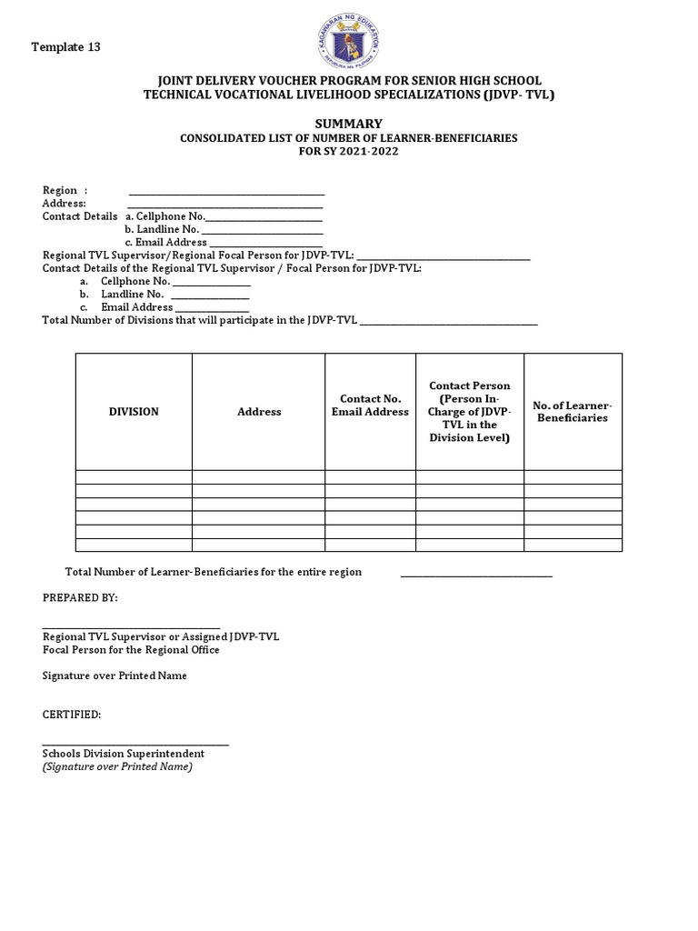 JDVP-TVL Learner Beneficiaries Summary | PDF | Technology & Engineering