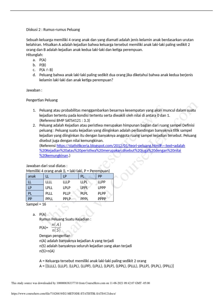 D2 Metode Statistik Sats4121 | PDF