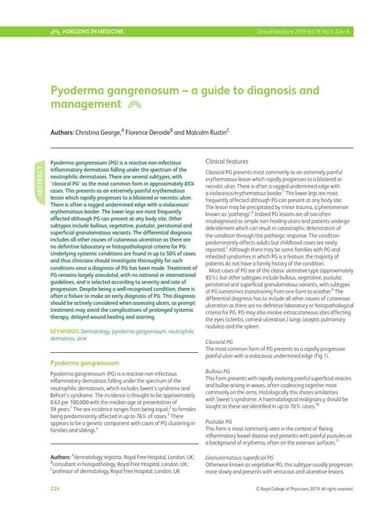 Pyoderma Gangrenosum - A Guide To Diagnosis and Management: Authors ...