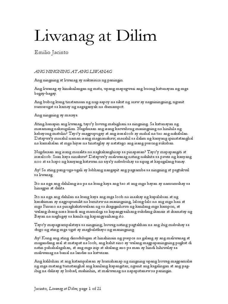 JACINTO - Liwanag at Dilim | PDF