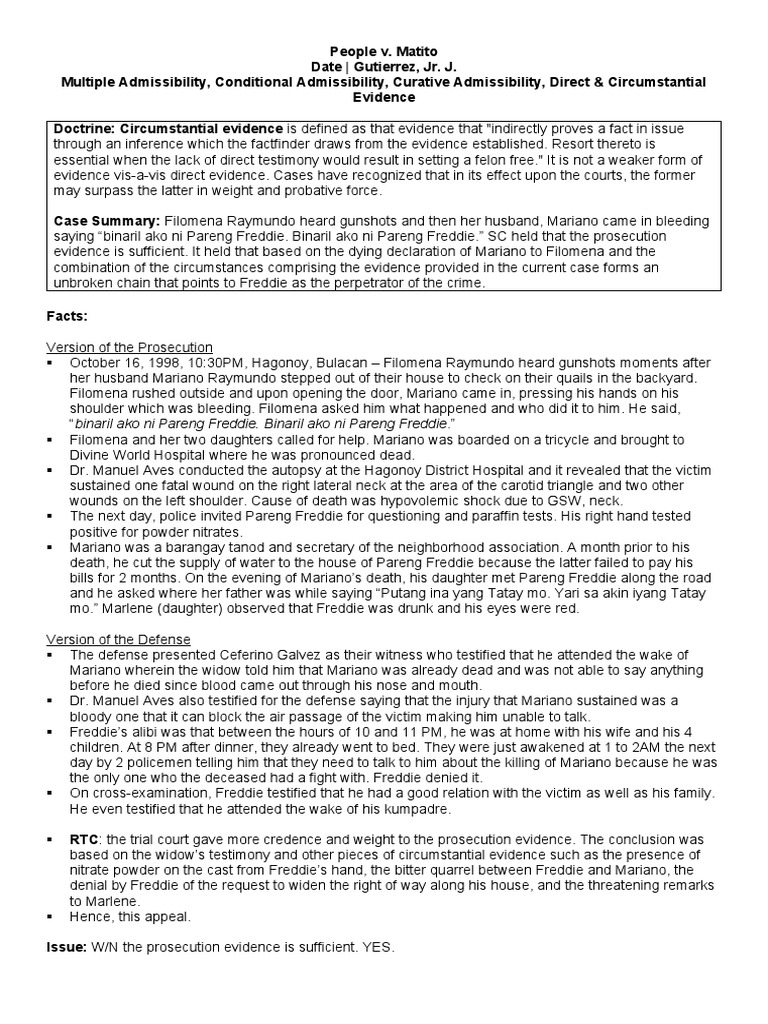 29 - People v. Matito | PDF | Circumstantial Evidence | Evidence