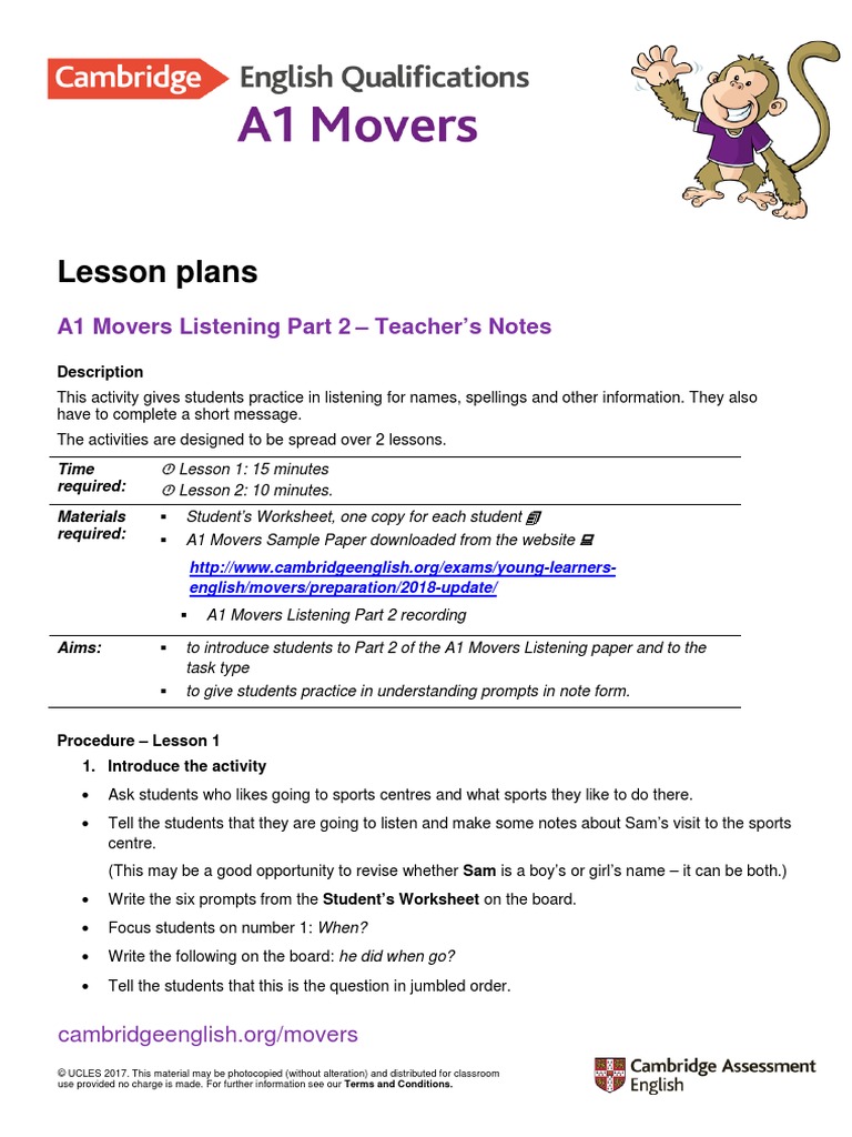 A1 Movers 2018 Listening Part 2 | PDF | Cognition | Communication