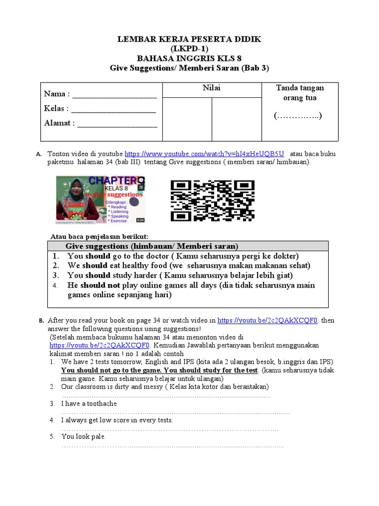 LKPD 1 KLS 8 B.ing | PDF