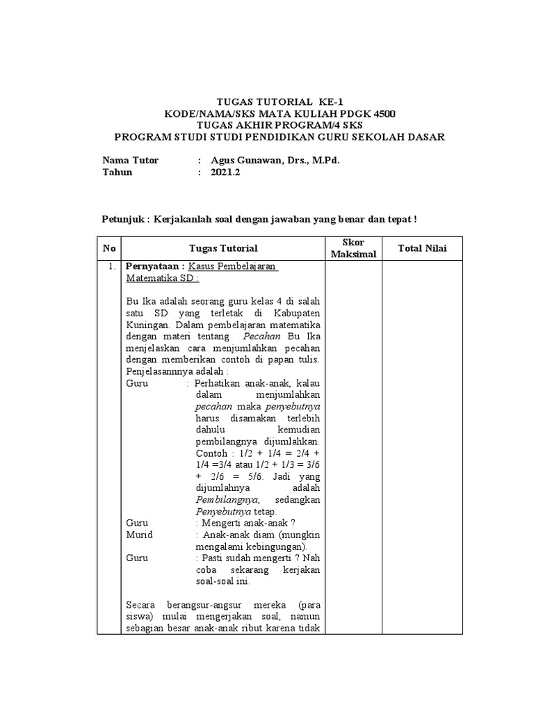 SOAL TT 1 (Kamis) | PDF