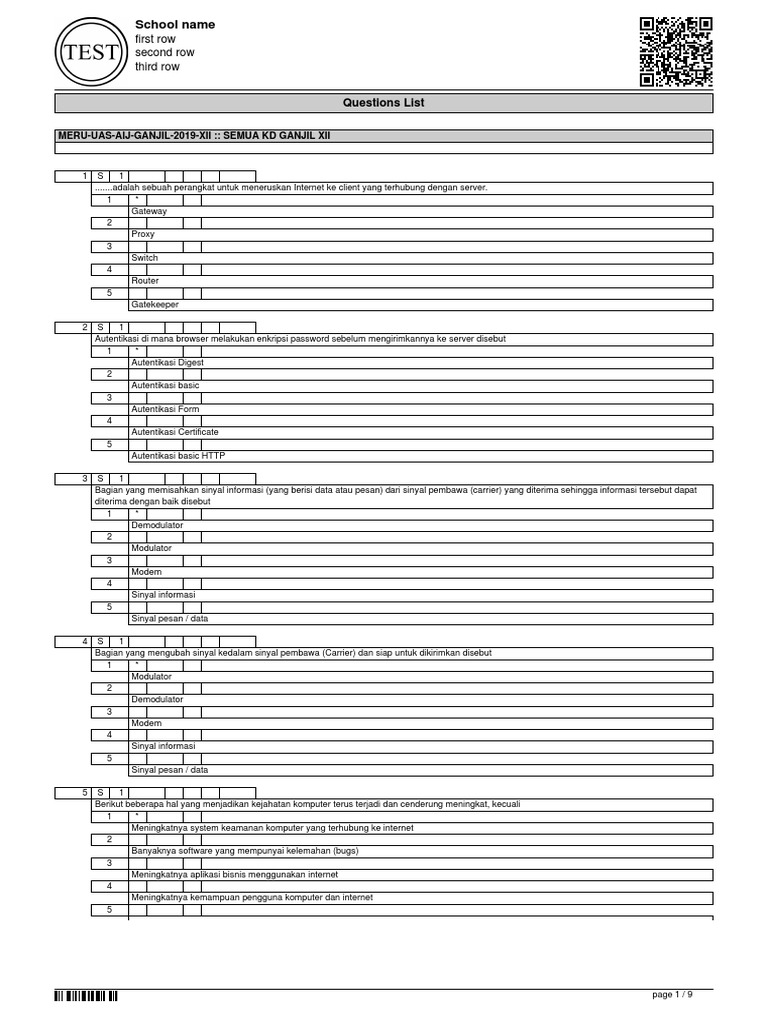 First Row Second Row Third Row: Questions List | PDF
