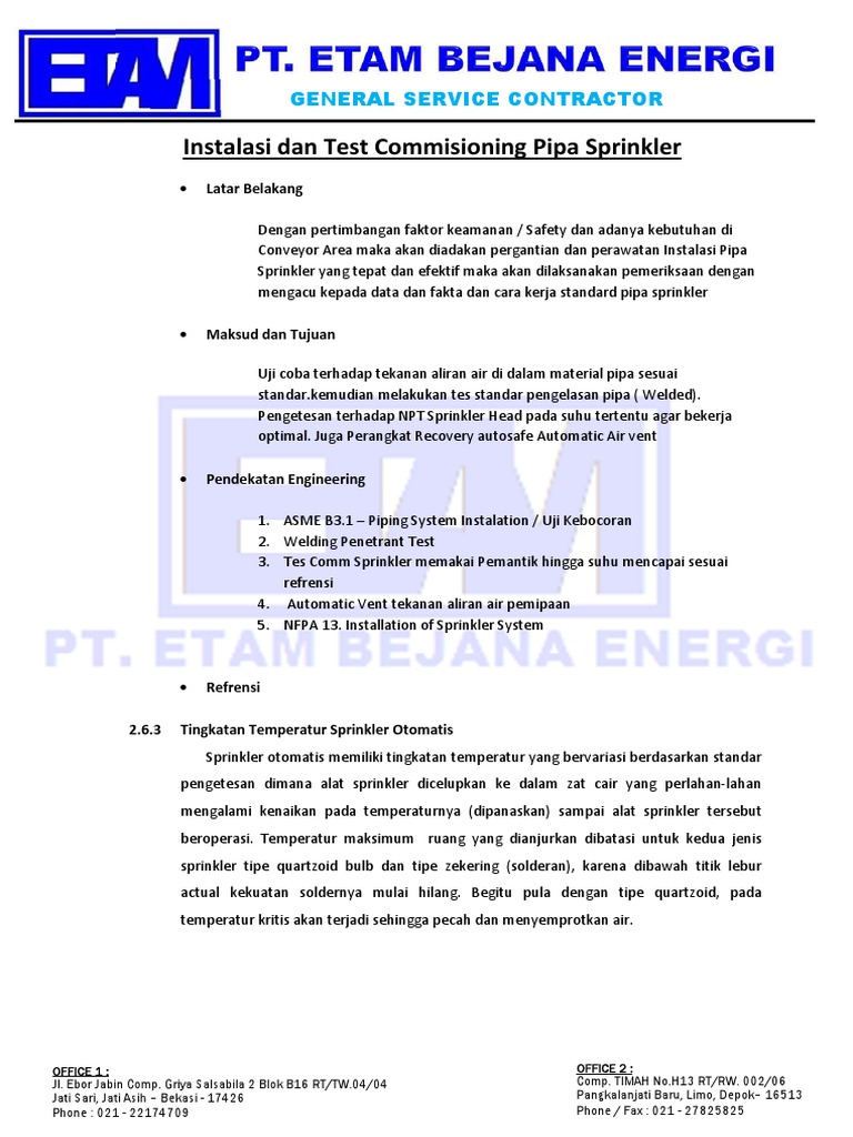 Doc Test Comm Piping Splingker - AF | PDF | Teknologi & Rekayasa