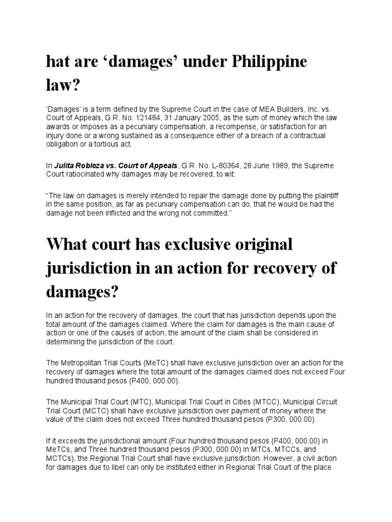 Hat Are Damages' Under Philippine Law? | PDF | Damages | Liquidated Damages