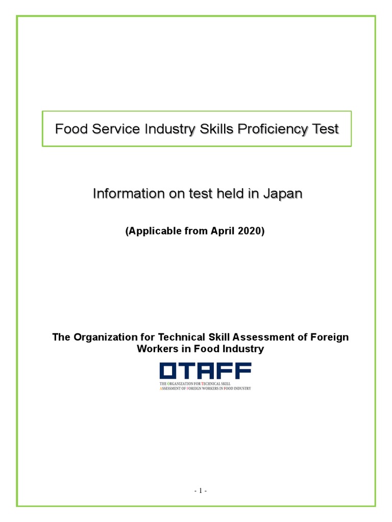 Food Service Industry Skills Proficiency Test: (Applicable From April ...