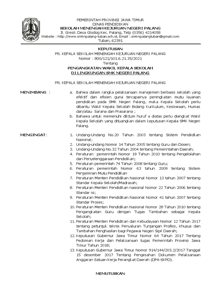 SK Waka Sarpras Dan Kurikulum | PDF