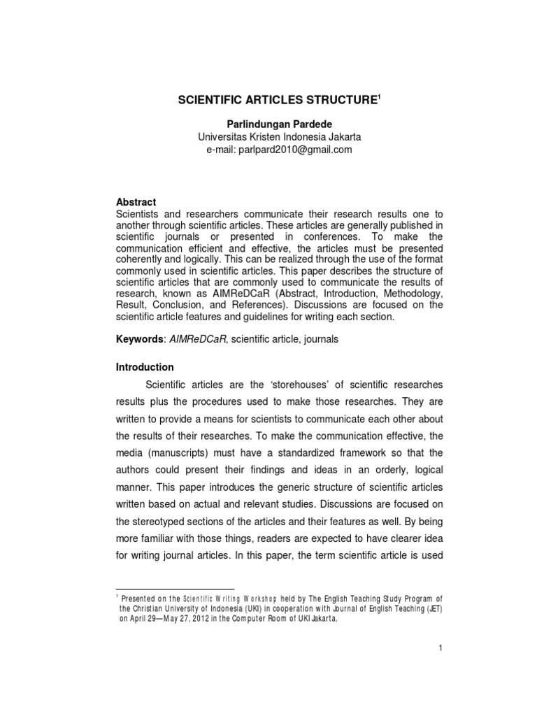 Scientific Articles Structure | PDF | Abstract (Summary) | English As A ...