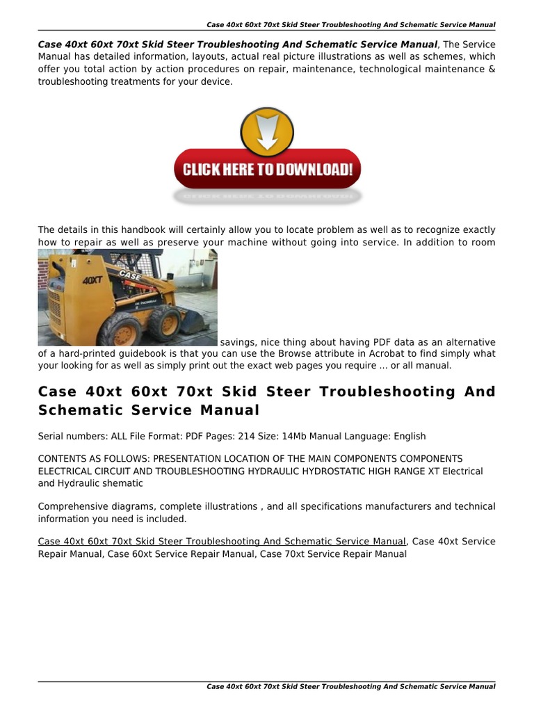 Case 40xt 60xt 70xt Skid Steer Troubleshooting and Schematic Service ...