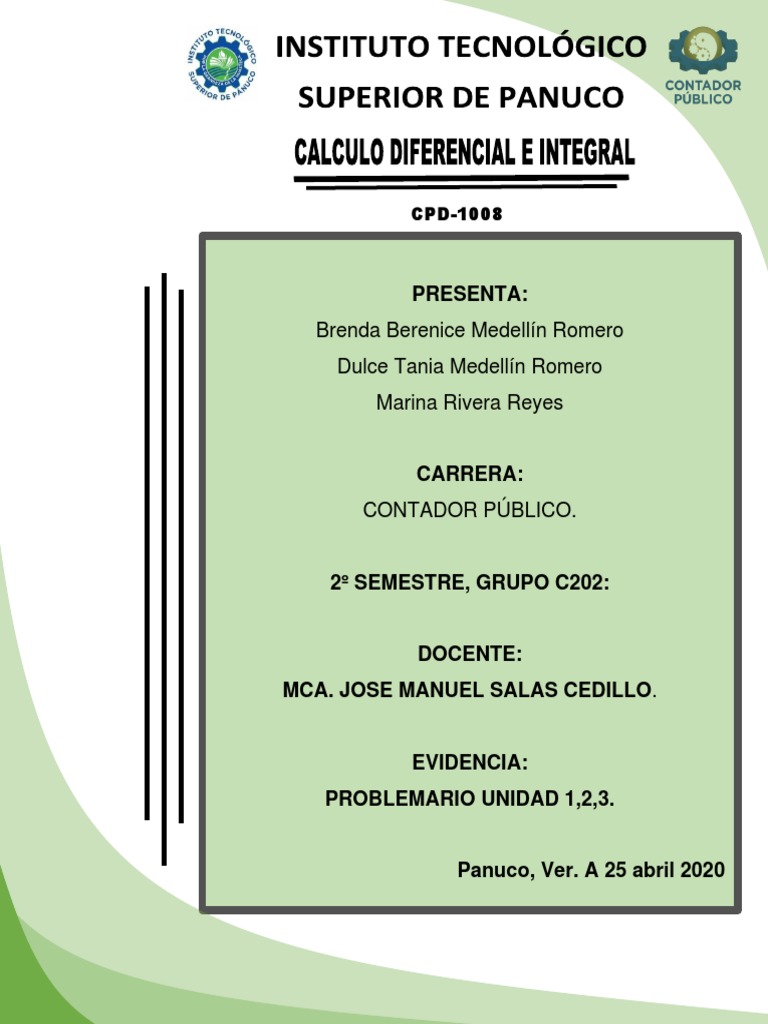 Problemario U1, U2, U3 Calculo Diferencial e Integral | PDF