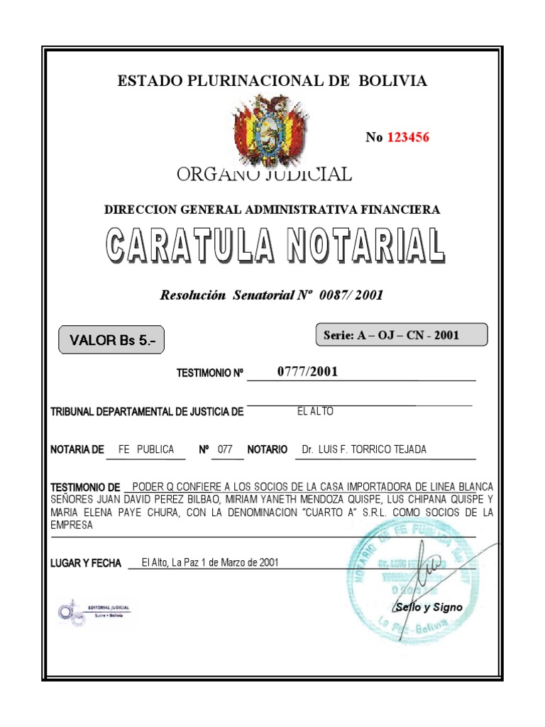 Caratula Notarial Poder Legal | PDF