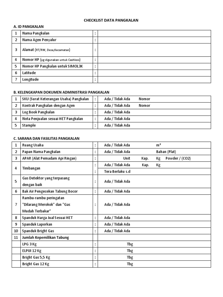 Checklist Data Pangkalan LPG | PDF