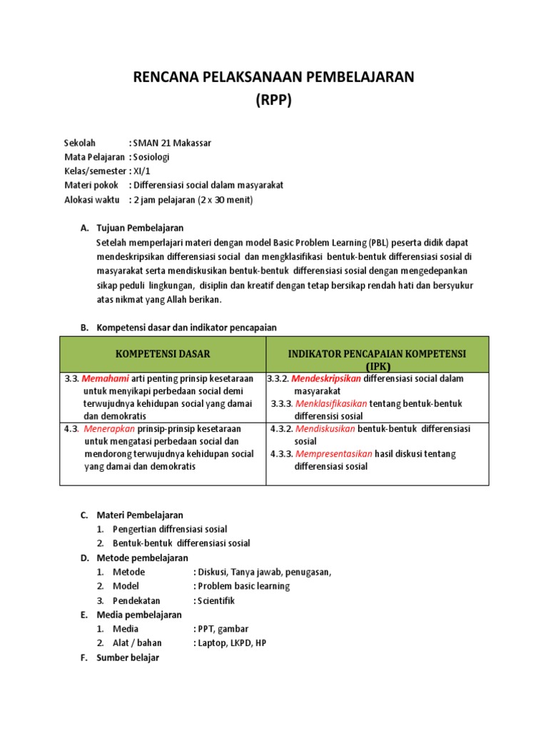 Rencana Pelaksanaan Pembelajaran (RPP) | PDF