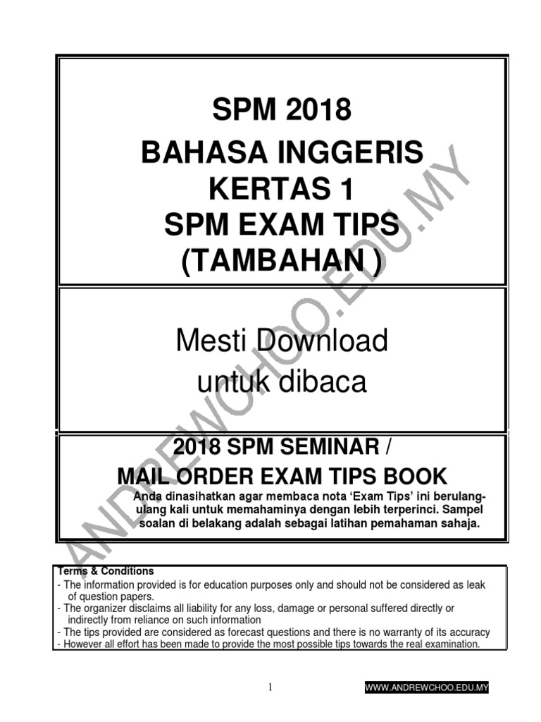 Spm 2018 Bahasa Inggeris Kertas 1 Spm Exam Tips Tambahan Mesti