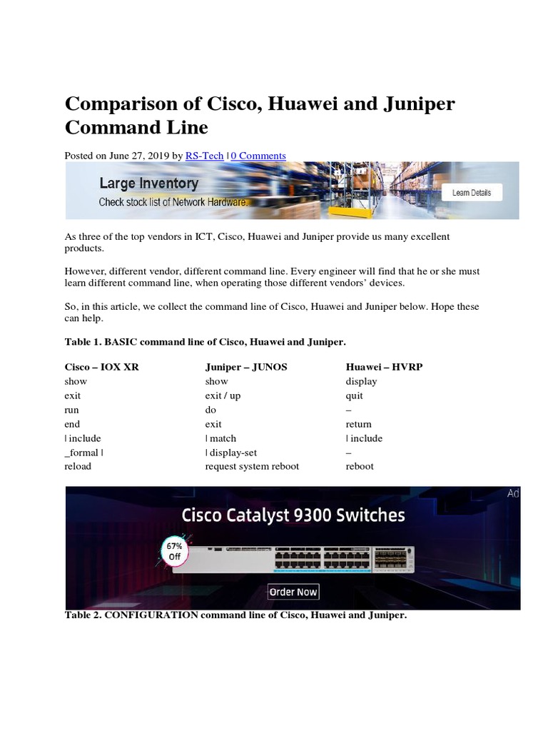 Comparison of Cisco, Huawei and Juniper Command Line | PDF | Ip Address | Networking
