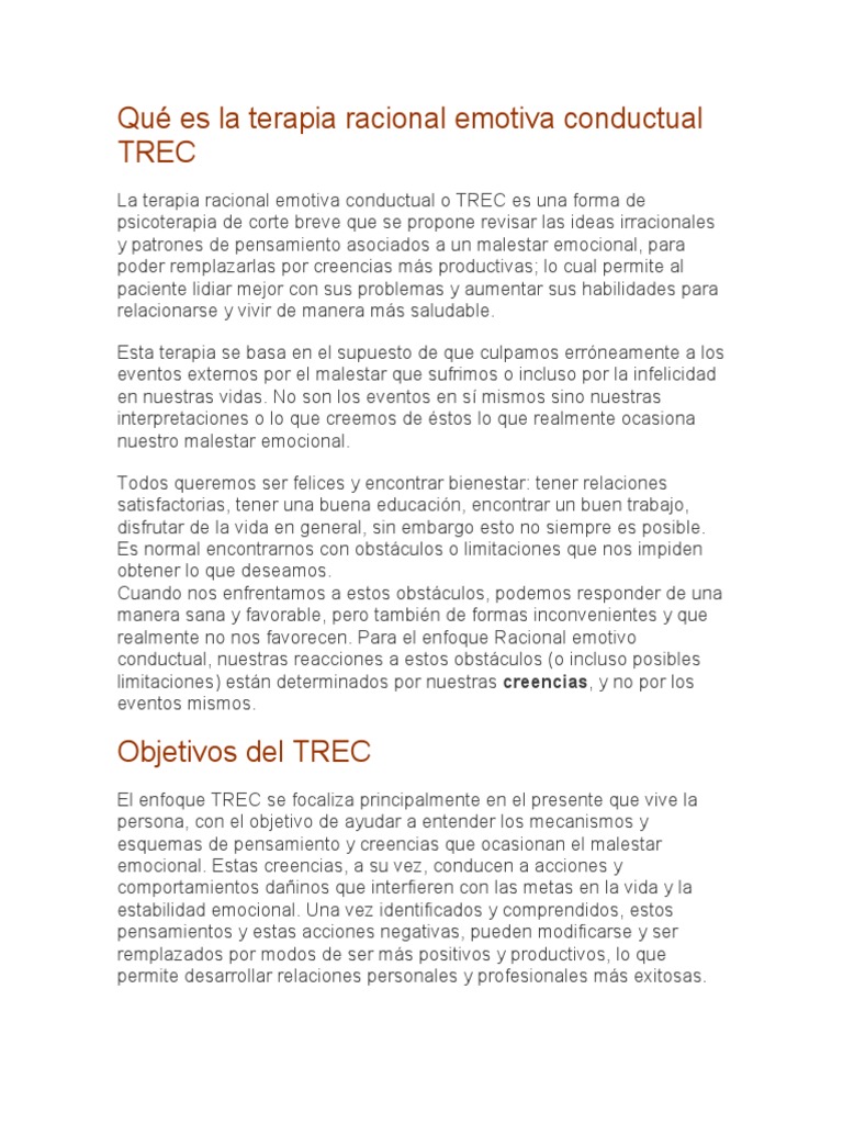 Qué Es La Terapia Racional Emotiva Conductual TREC | PDF | Terapia ...