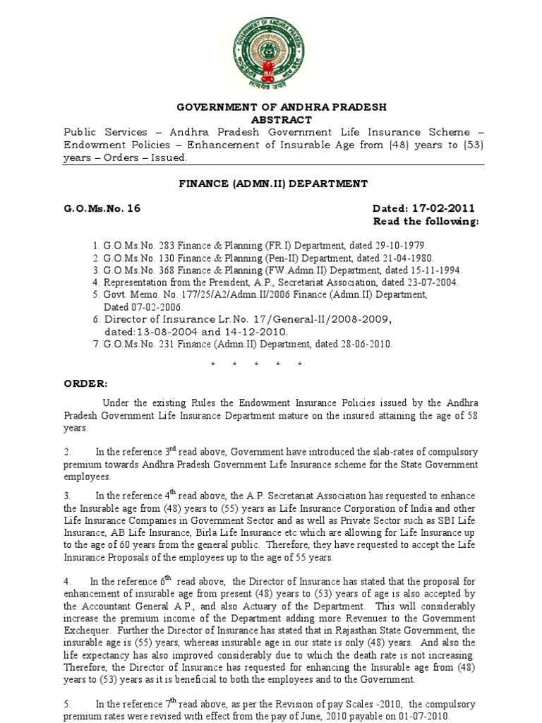 APGLI A.P.G.L.I. Age Limit Up To 58 Years | PDF | Life Insurance ...