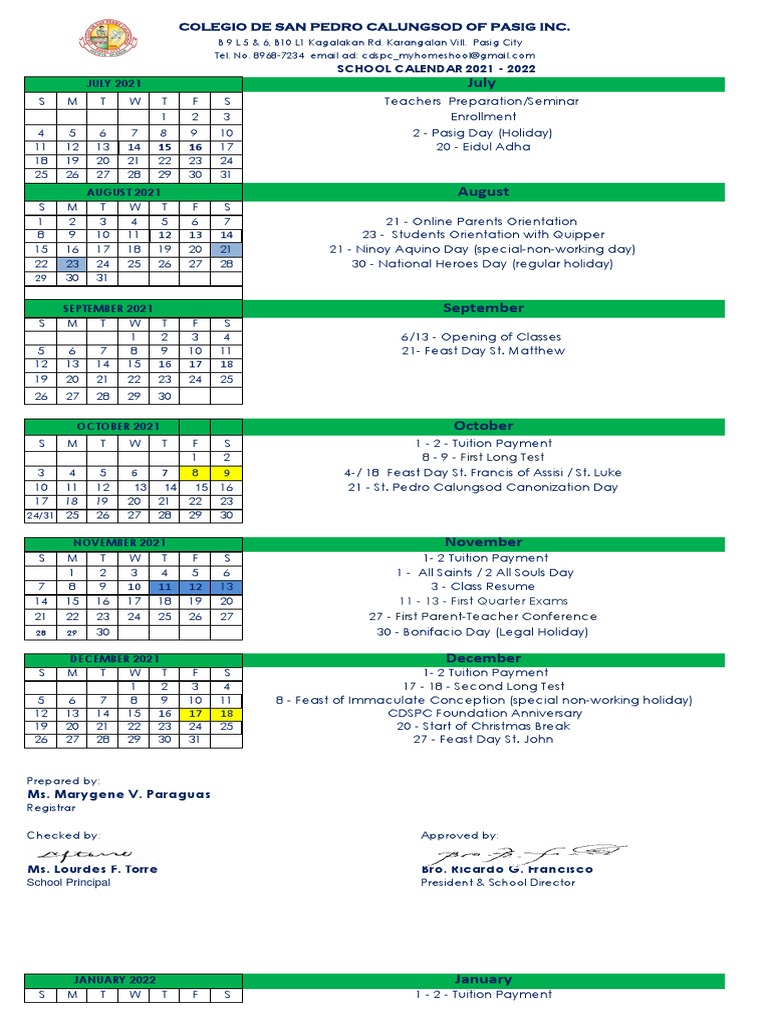 School Calendar 2021-2022 | PDF