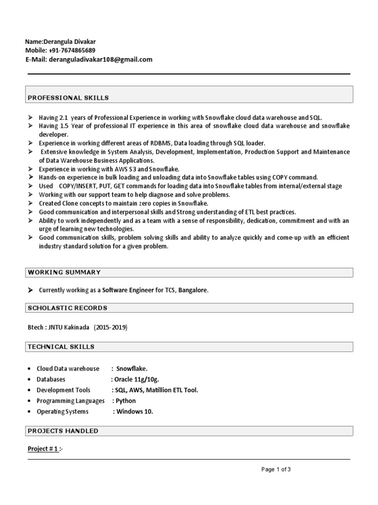 Snowflake Cloud Data Expert Resume | PDF | Data Warehouse | Sql