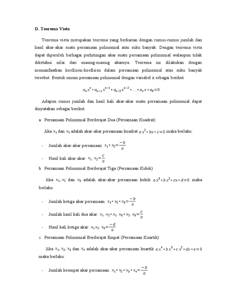 Teorema Vieta dan Akar Polinomial | PDF