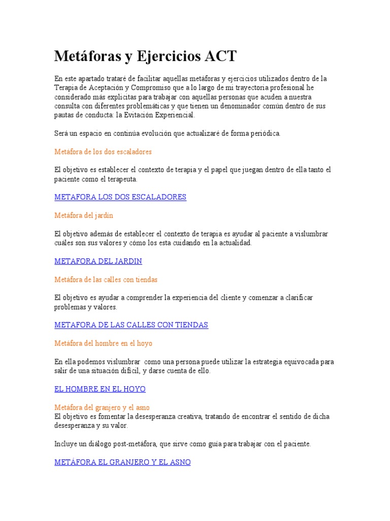 Metáforas y Ejercicios | PDF | La naturaleza humana | Psicología Aplicada