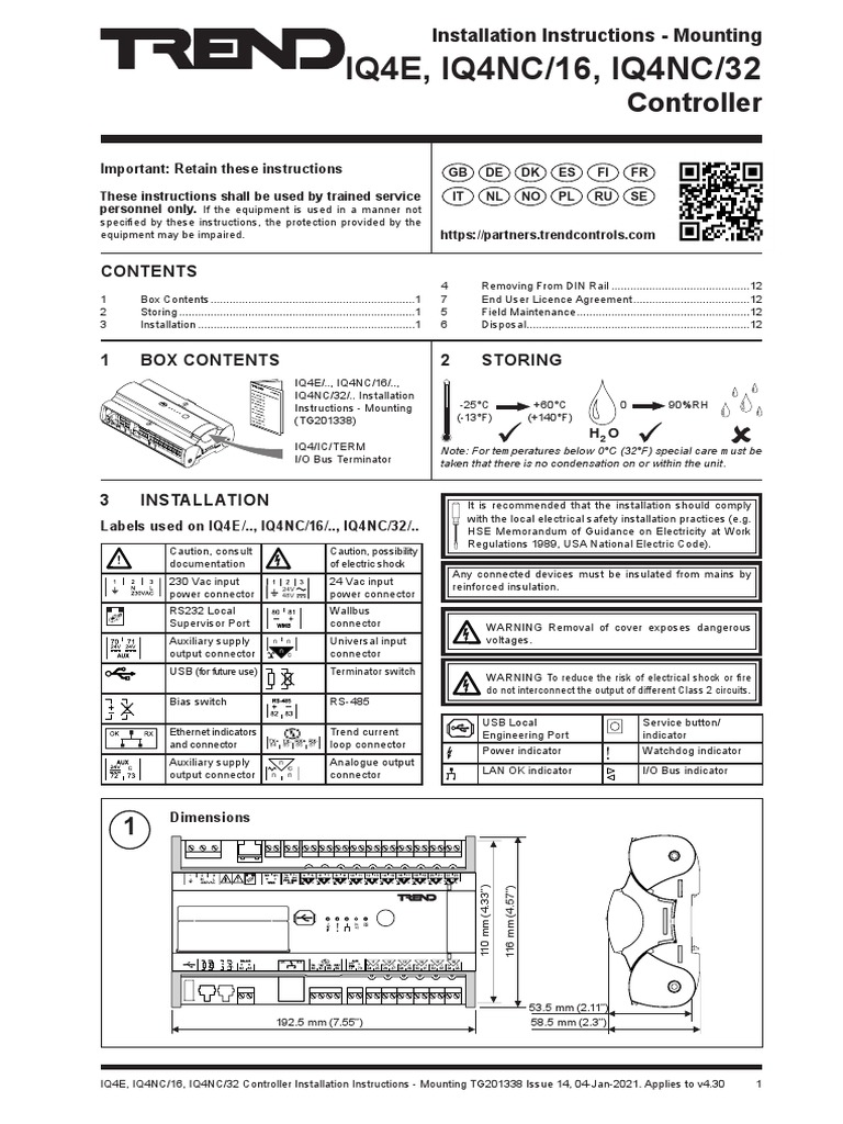 Installation Instructions - Mounting IQ4E IQ CONTROLLER | PDF ...
