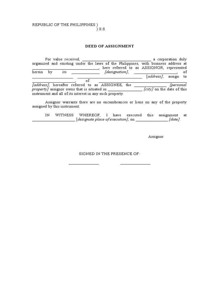 Deed of Assignment Template | Download Free PDF | Notary Public ...