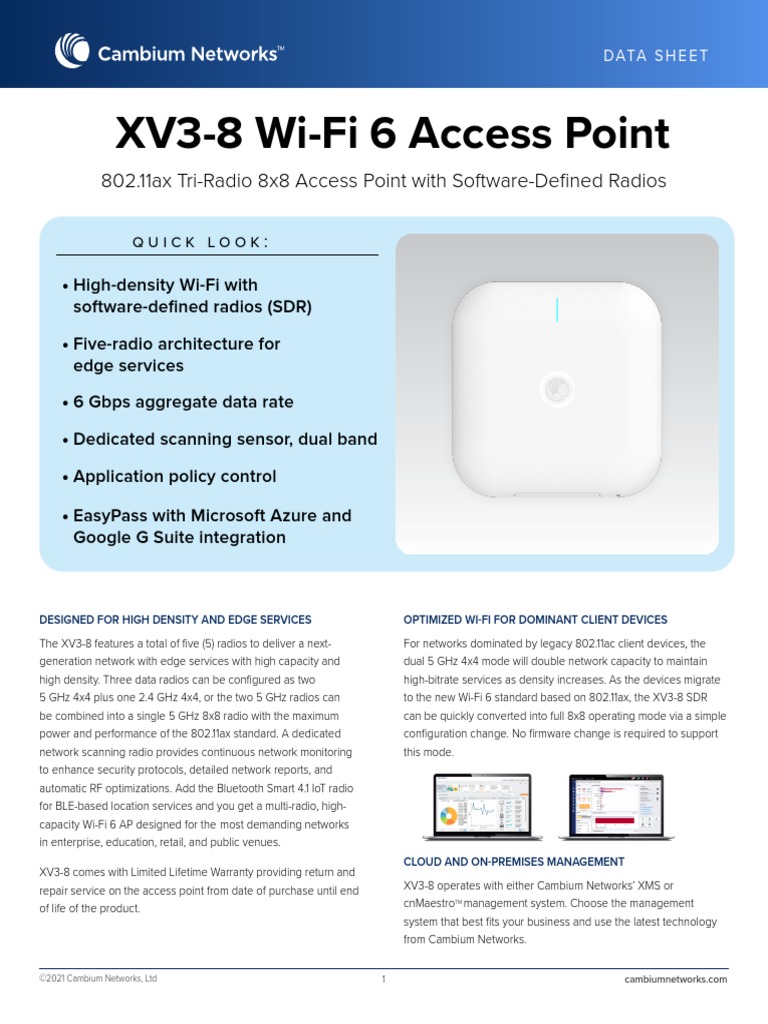 XV3-8 Wi-Fi 6 Access Point: 802.11ax Tri-Radio 8x8 Access Point With ...