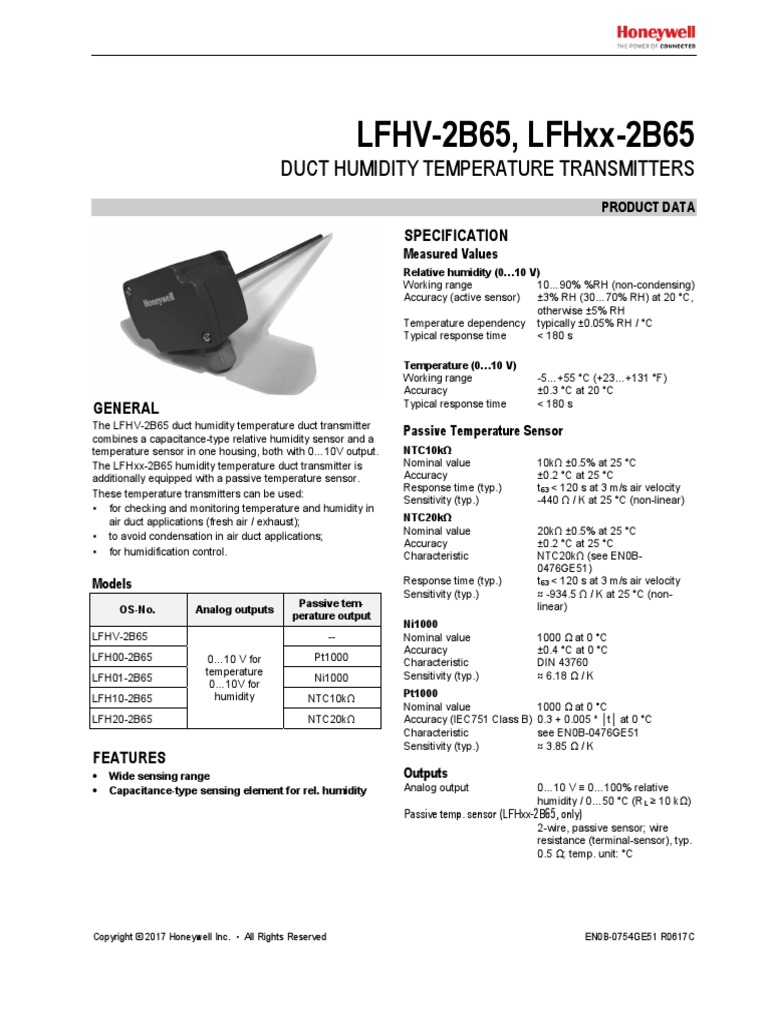 LFH10-2B65 (Air Temp Humidity) | PDF | Humidity | Sensor
