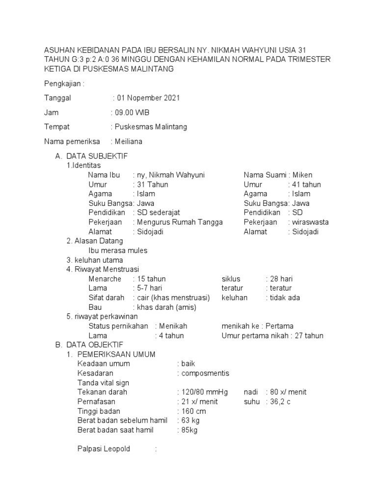 Soap Ibu Bersalin | PDF | Kesehatan Holistik
