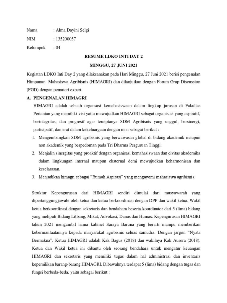 4 - Alma Dayini Selgi - 135200057 - Tugas Resume 3 (Day 2 LDKO) | PDF